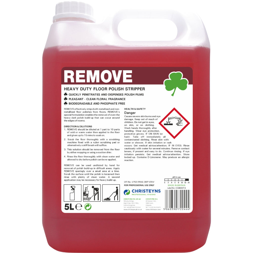 Christeyns REMOVE Heavy Duty Floor Polish Stripper 5L – Cleaning ...